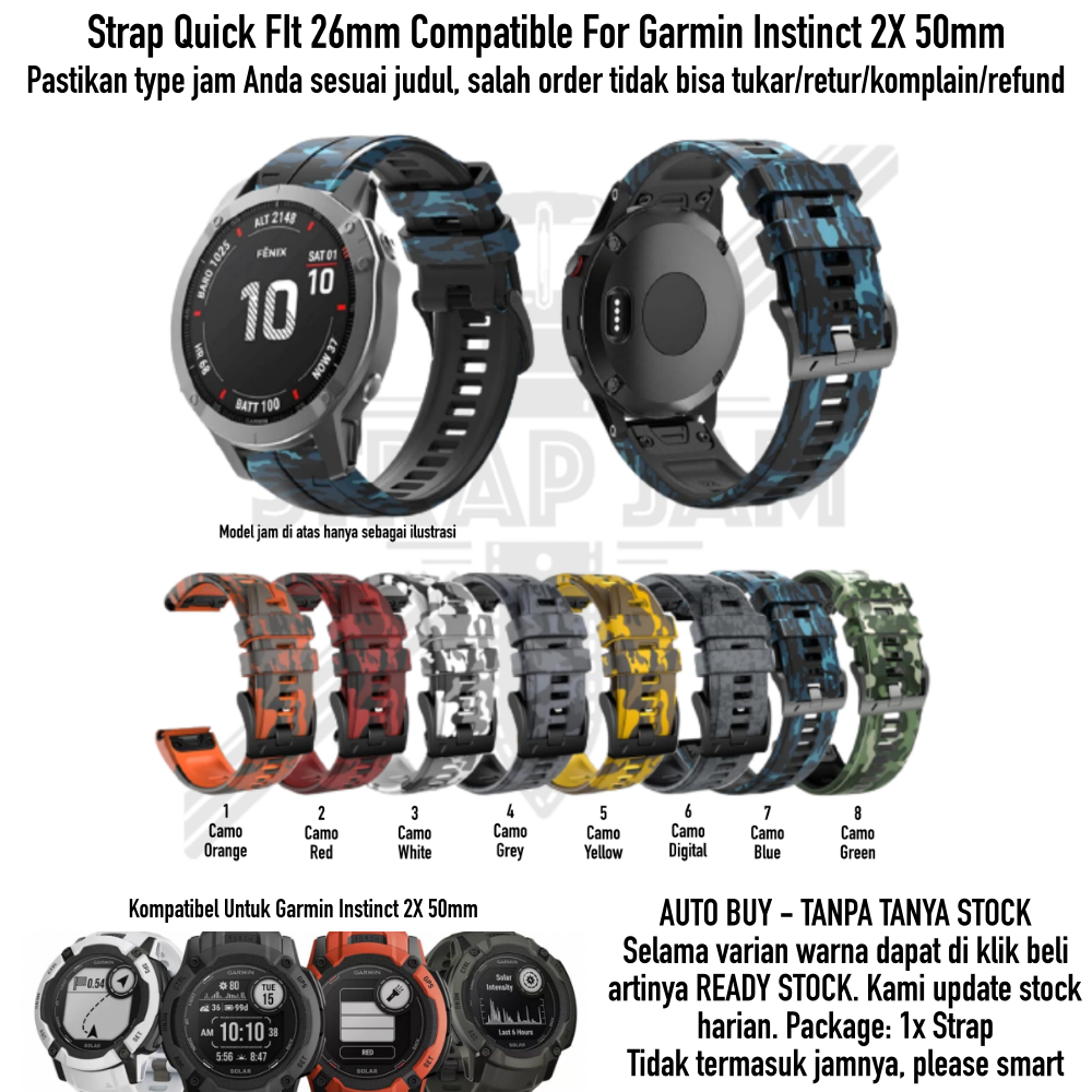 Jual CQF Strap Garmin Instinct 2X 50mm - Tali Jam Quick Fit 26mm Army ...