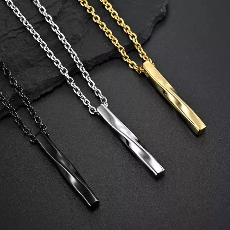 Jual Kalung Titanium Set Liontin Balok Spiral Pria Punk Hip Hop Simpel ...