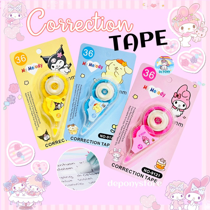 Jual Correction Tape/ Tip Ex Sanrio 36 meter Kuromi Pompompurin Melody ...