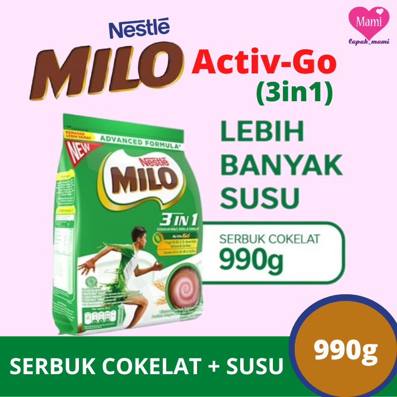 Jual MILO 3in1 ACTIV-GO Minuman Serbuk Cokelat Dengan Ekstrak Malt ...