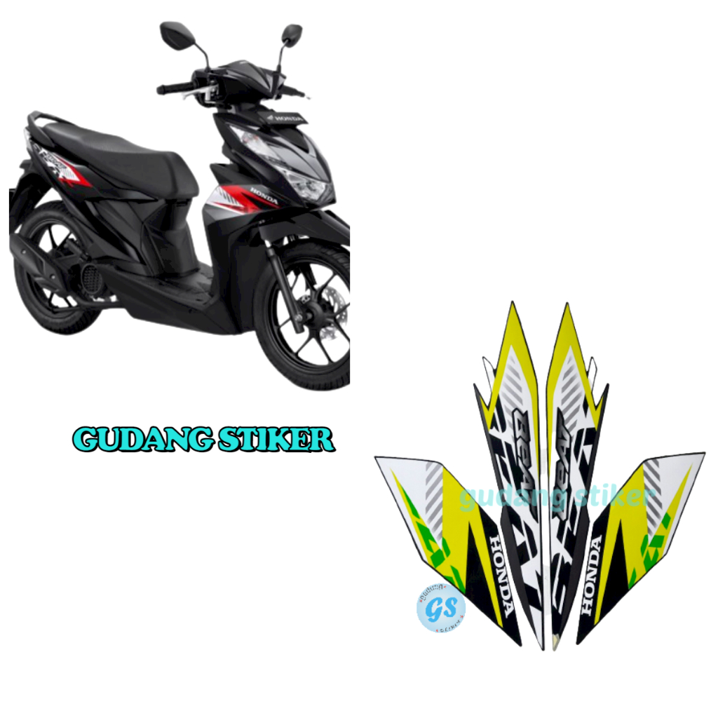 Jual Sticker Striping Motor Honda Beat FI 2023 Full Hitam-Kuning ...