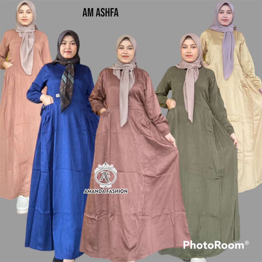 Jual Gamis Amanda Ashfa polos rayon twill premium (Free pouch, goodie ...
