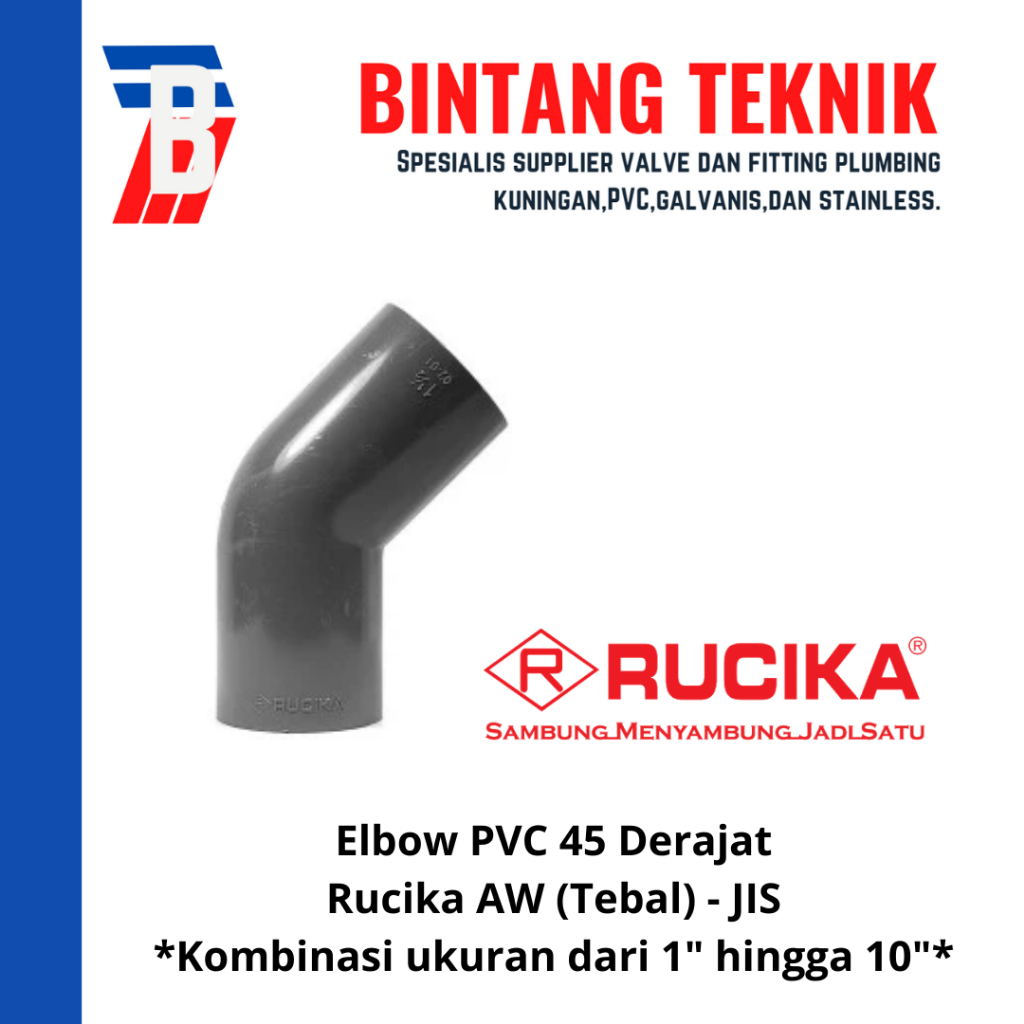 Jual Elbow / Knee 4" inch PVC Rucika AW (Tebal) 45 Derajat | Shopee ...
