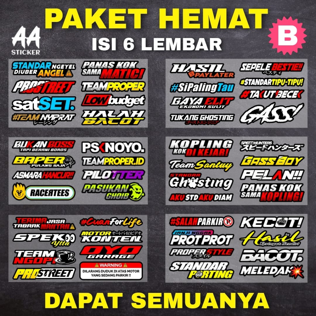 Jual Stiker Racing Pack Print Cut Paket Hemat B isi 6 Lembar Sticker ...