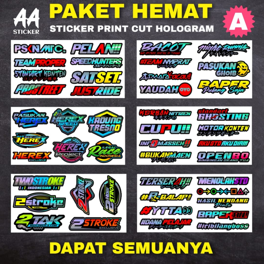 Jual Stiker Racing Pack Hologram Print Cut Paket Hemat A isi 6 Lembar ...