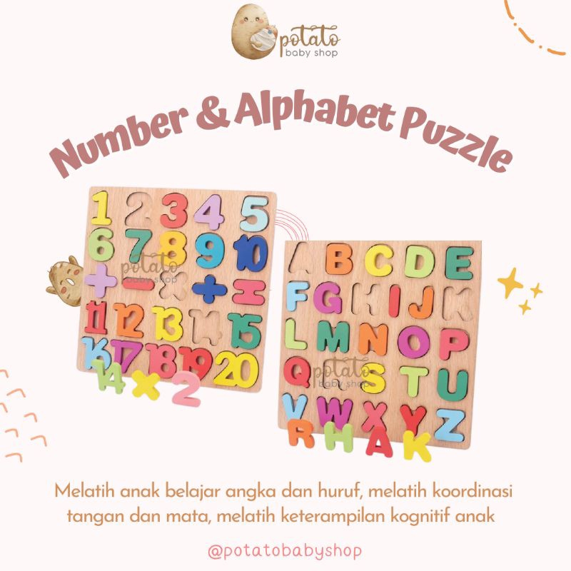 Jual BT Wooden Puzzle Number & Alphabet ABC Toys - Mainan Kayu Angka ...