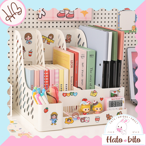 Jual 1 set book storage shelf rack free sticker tempat penyimpanan buku ...