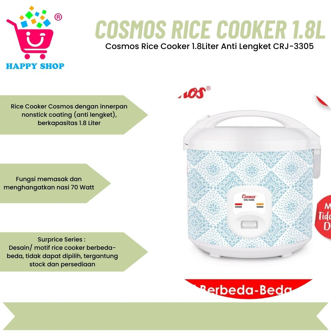 Jual Cosmos Rice Cooker 1.8Liter Anti Lengket CRJ-3305 | Shopee Indonesia