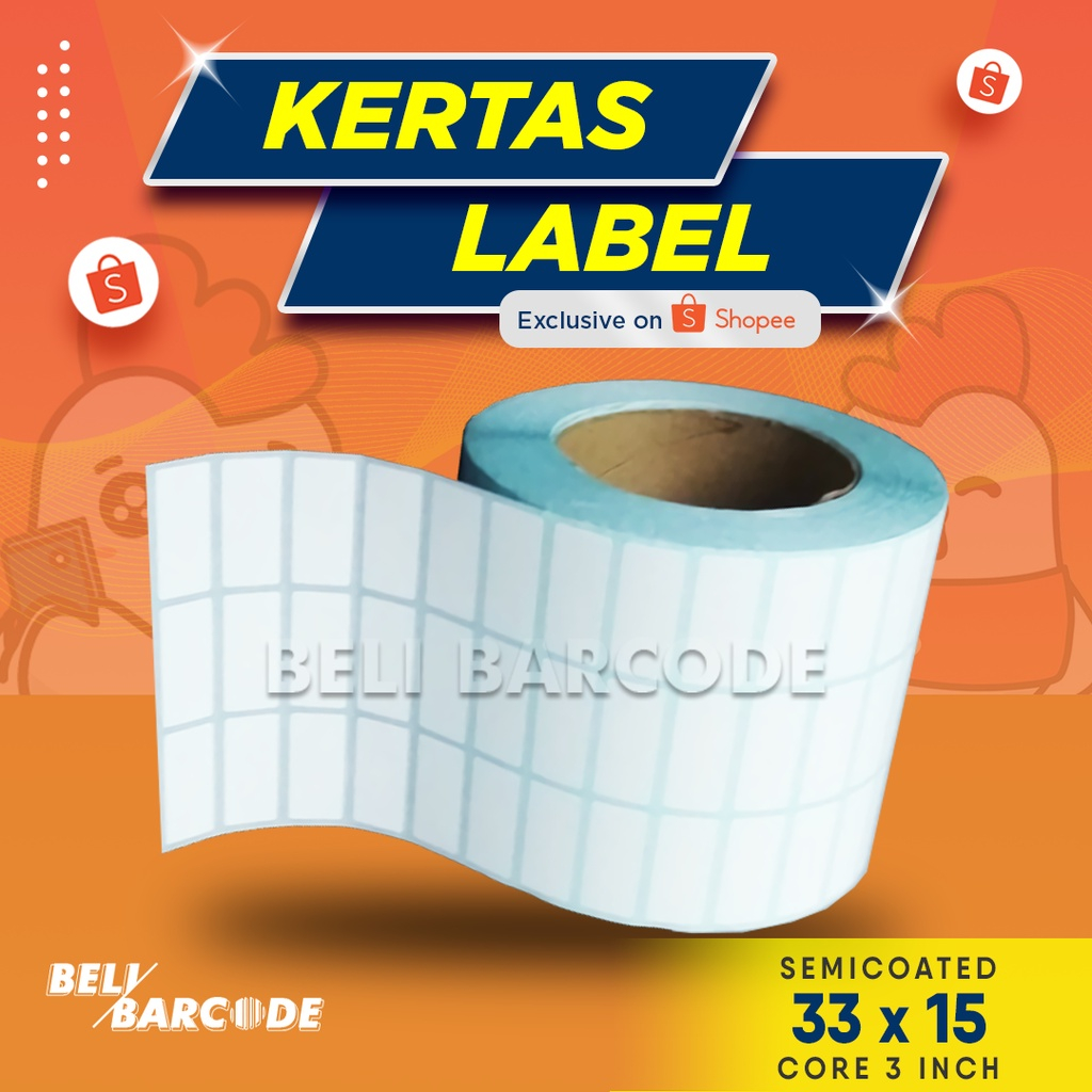 Jual Stiker Label Semicoated 33 x 15 mm 3 Line Gap Perforasi Core Besar ...