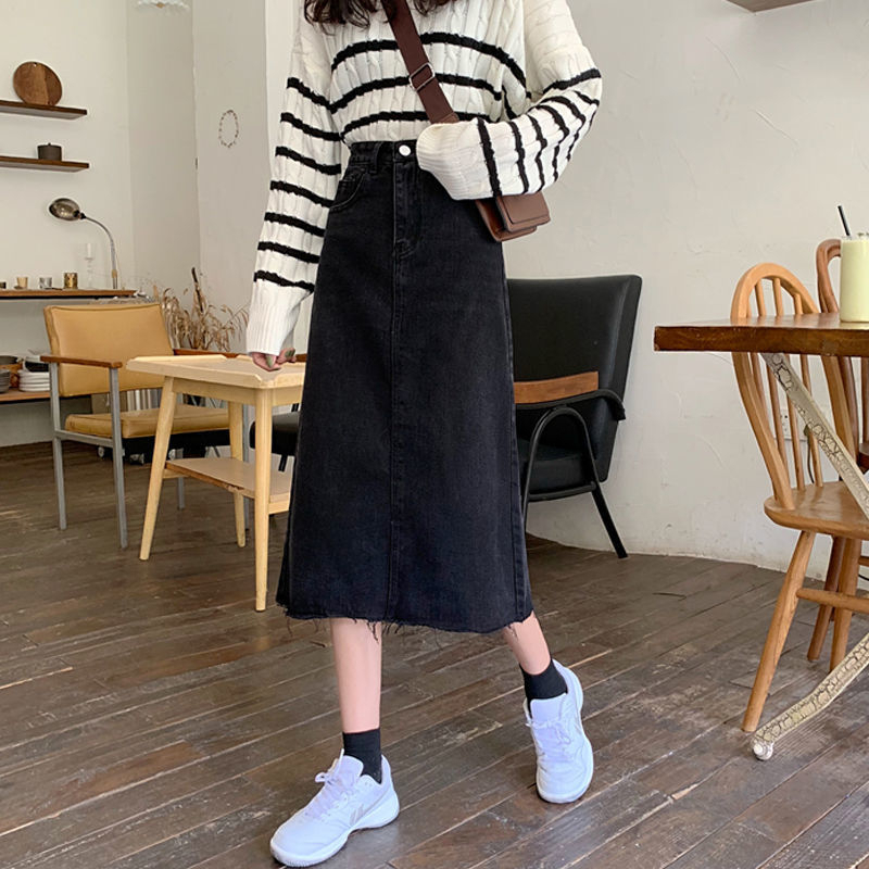 Jual Emily Rok-Hitam Highwaist Rok A-line Denim Fashion Rok Midi ...