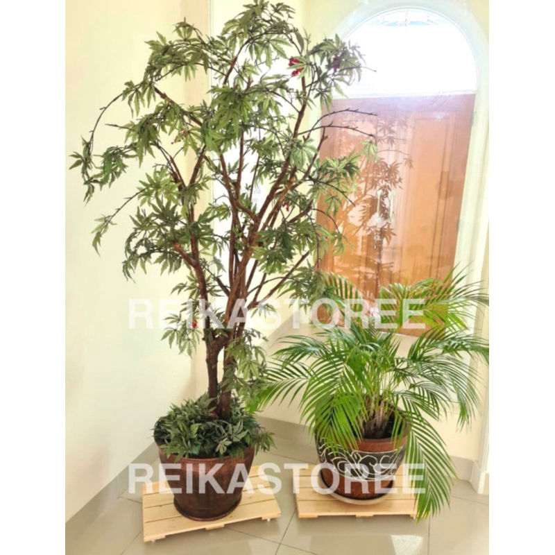 Jual Tatakan Alas Pot Kayu roda Putih EXPORT QUALITY - Persegi Panjang ...