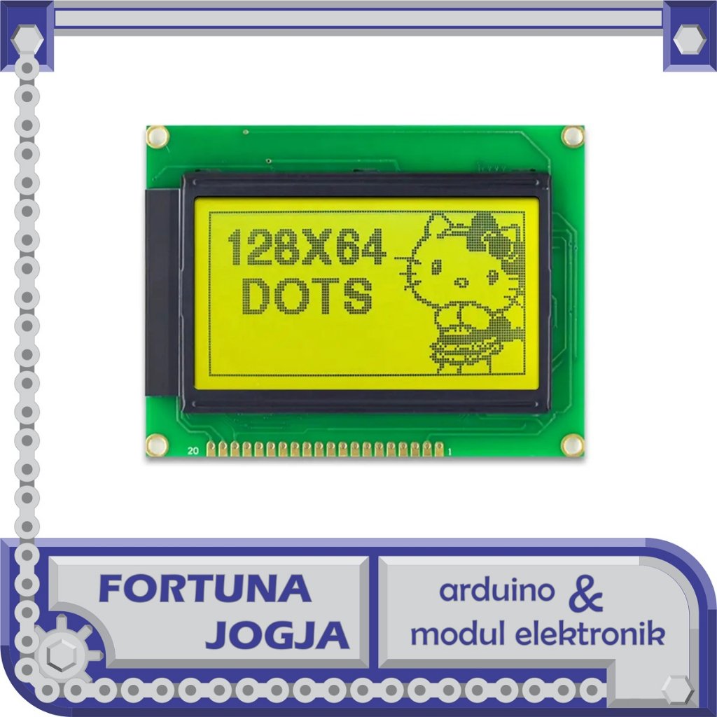 Jual Graphic LCD 128x64 Module Black on Yellow LCD Grafik 12864 | Shopee Indonesia