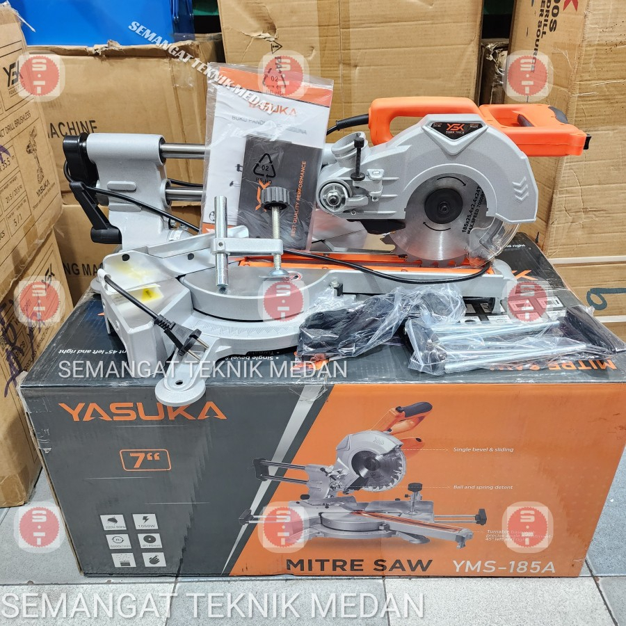 Jual YMS-185A MITER SAW SLIDING COMPOUND GERGAJI KAYU 7" 7 " INCH YASUKA | Shopee Indonesia