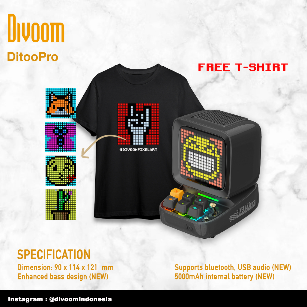 Jual Divoom Ditoo Pro Pixel Art Bluetooth Speaker 15 Watt | Shopee ...
