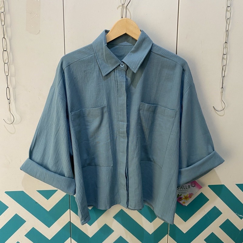 Jual Kemeja Wanita Linen Pocket - Oversized Linen Shirt - Atasan Wanita ...