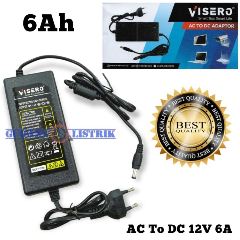Jual VISERO Adaptor Trafo Travo Power Supply AC to DC 12V 6A Jack 5.5 x ...