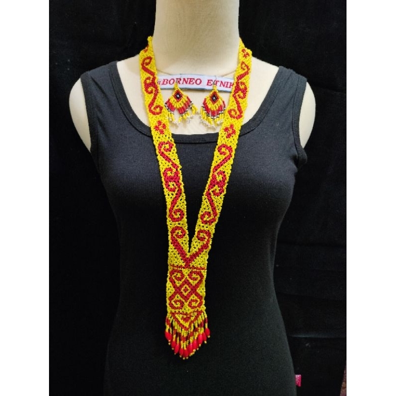 Jual satu set kalung dayak dan anting dayak manik manik kalung etnik ...