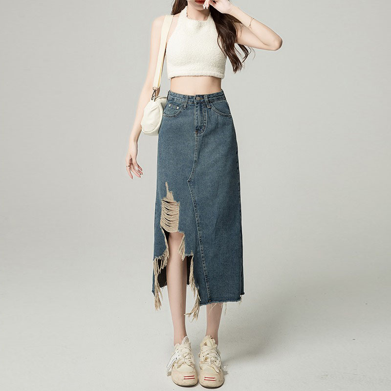 Jual 2025 Baru Highwaist Rok Jeans Fashion Robek Rok Midi | Shopee ...