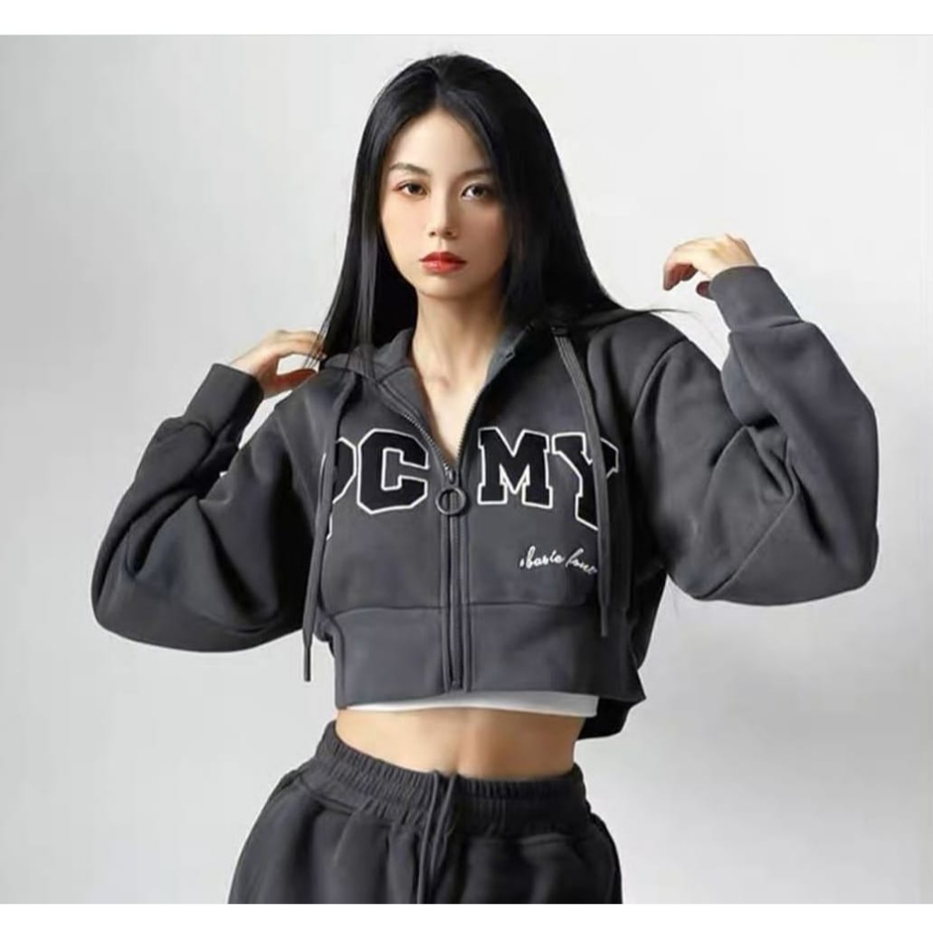 Jual PCMY CROPE HOODIE ZIPPER SWEATER - SWEATER CROPE TOP WANITA ...