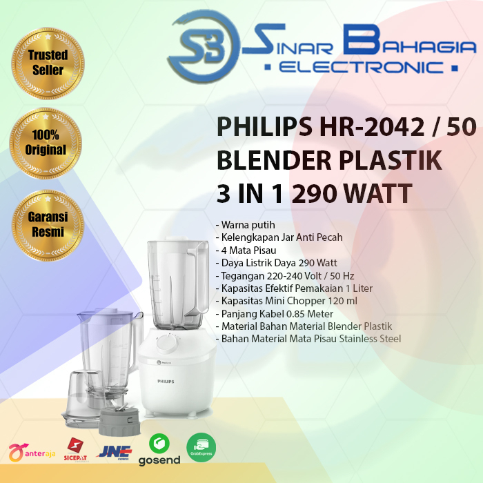 Jual PHILIPS HR-2042 / 50 BLENDER PLASTIK 3 IN 1 290 WATT (NEW) (KHUSUS BANDUNG) | Shopee Indonesia