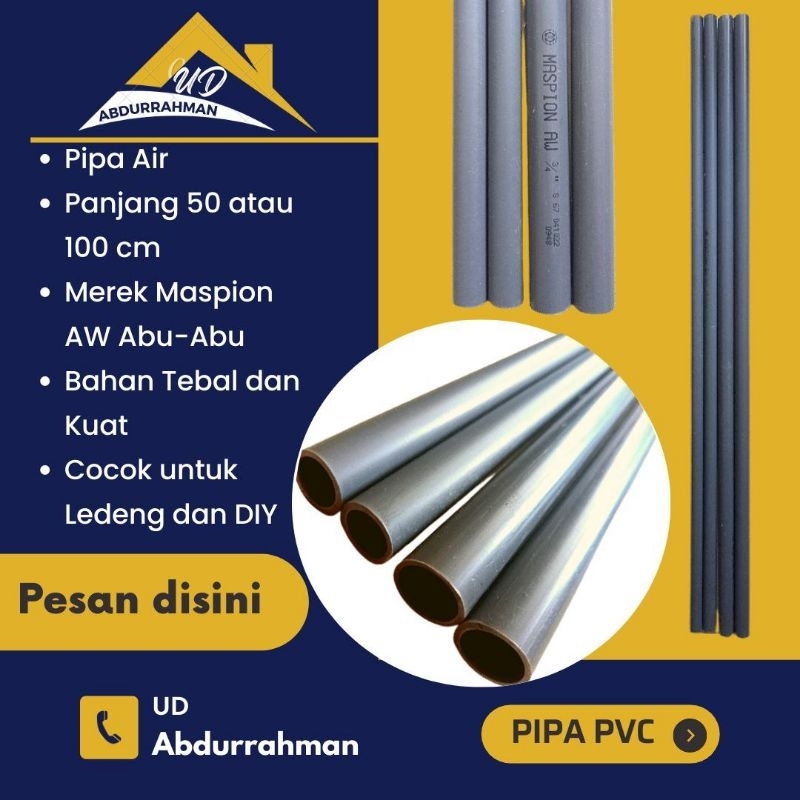 Jual Pipa Paralon PVC Maspion AW Abu-Abu 1/2, 3/4, 1 inch | Shopee ...