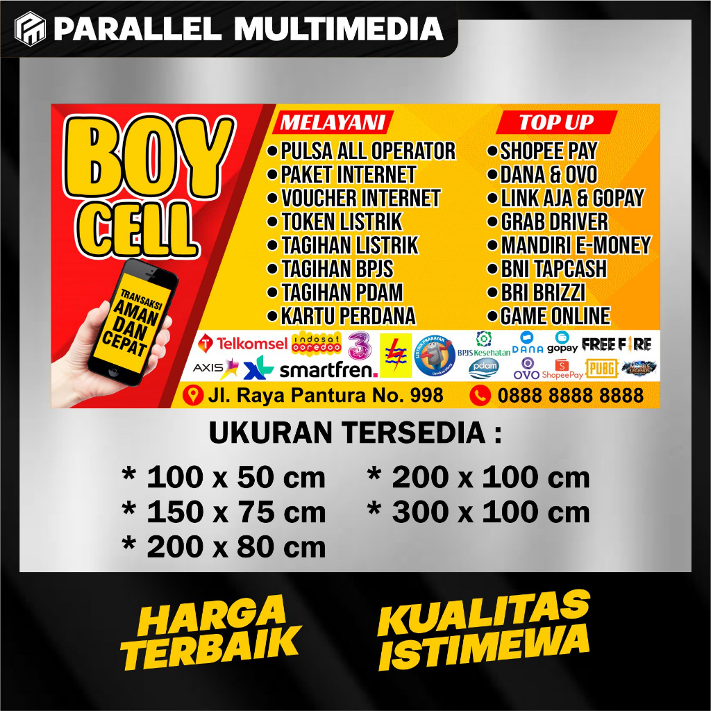 Jual SPANDUK KONTER CUSTOM, BANNER KONTER CUSTOM, SPANDUK COUNTER PULSA ...