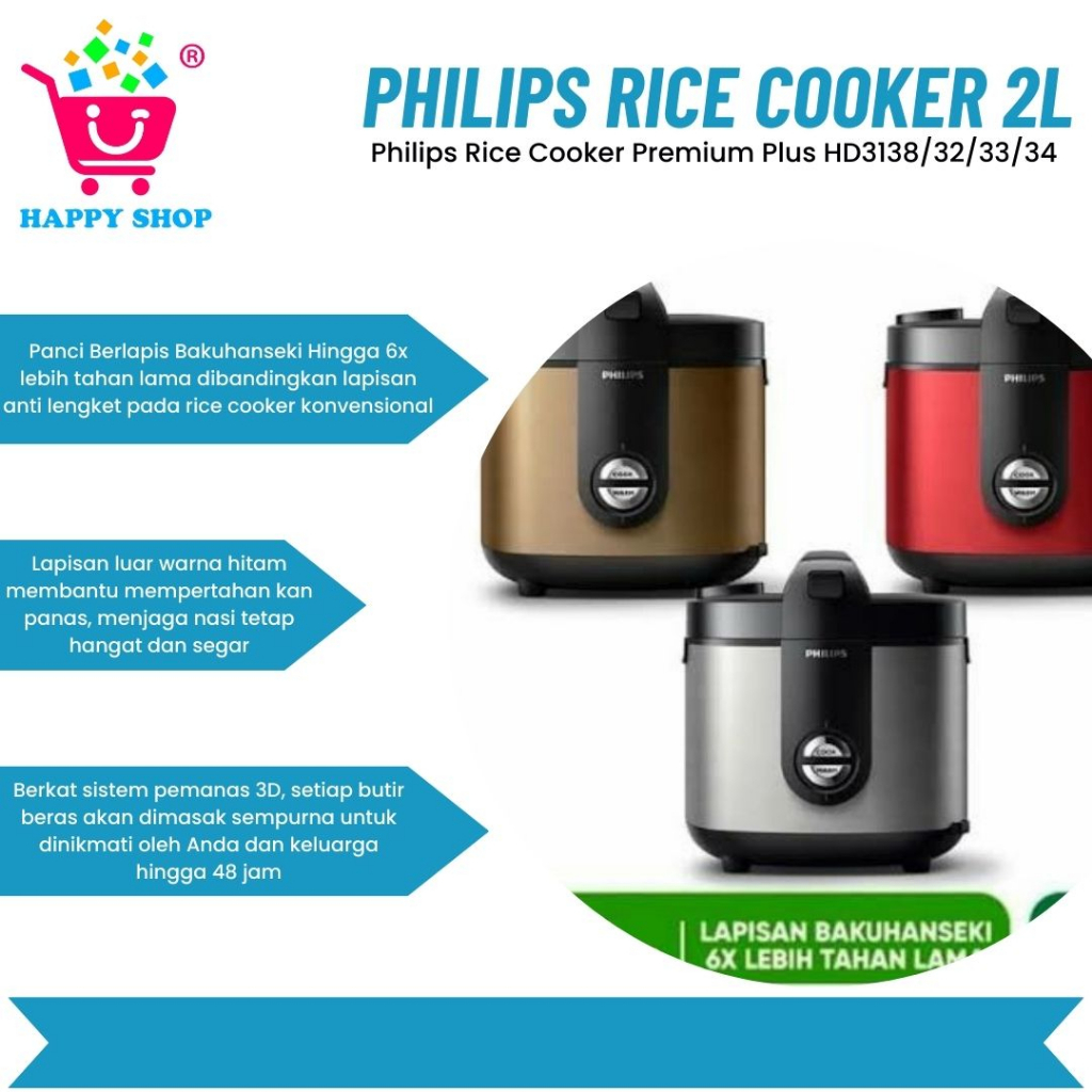 Jual Philips Rice Cooker Premium Plus 2Liter HD3138/32/33/34 ~ Premium ...