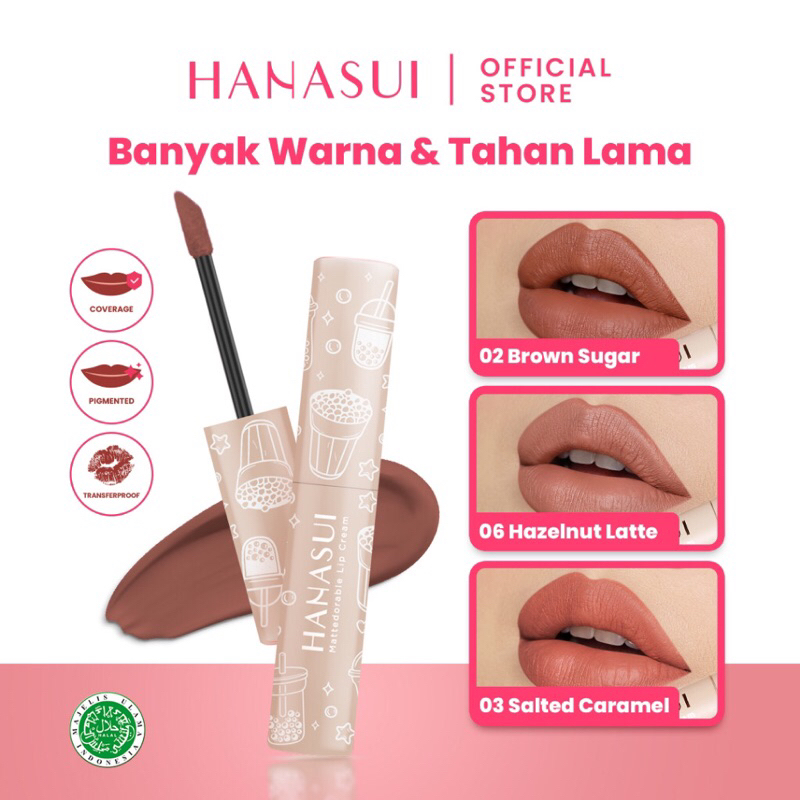 Jual Hanasui Mattedorable Lip Cream Boba Edition- 02 Brown Sugar ...
