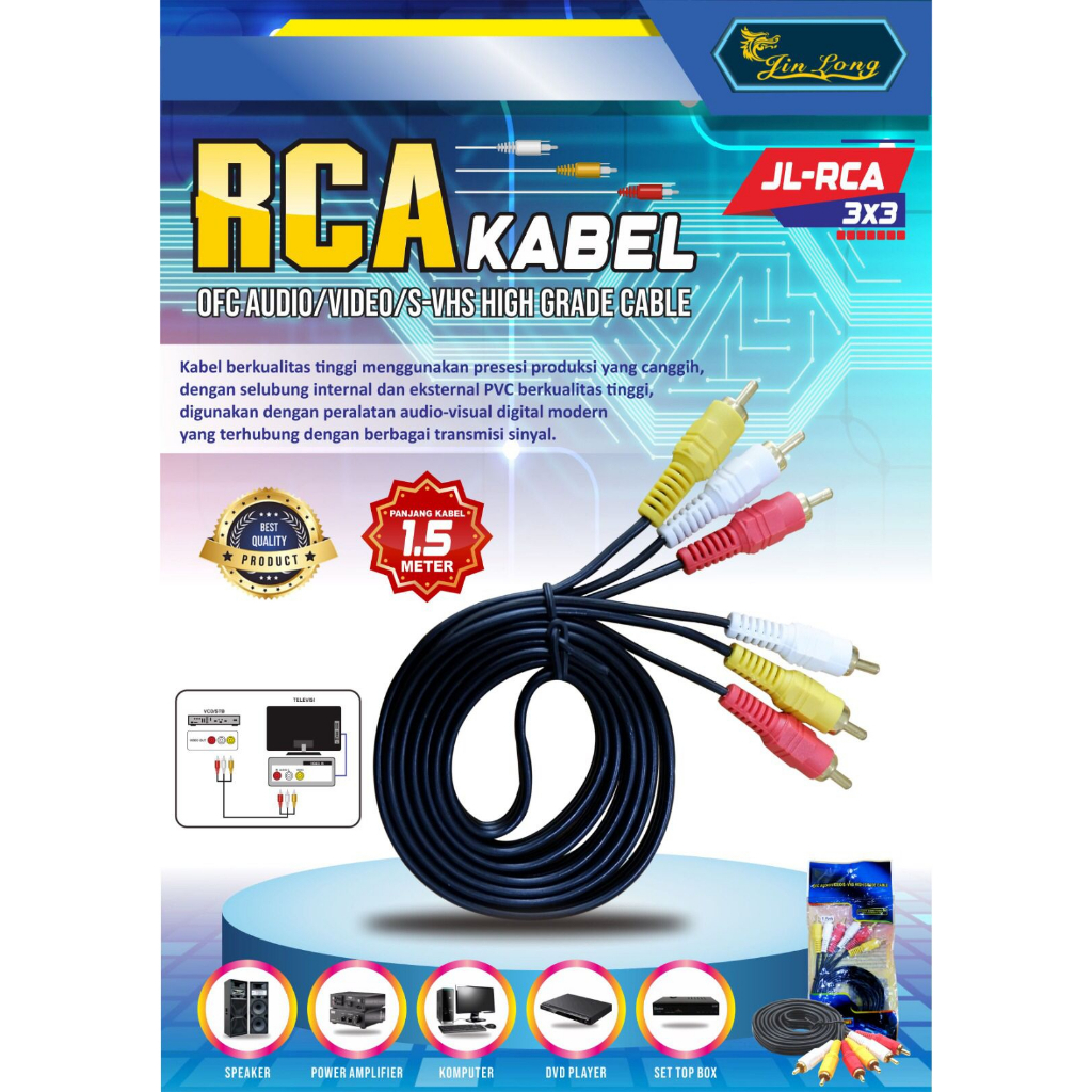 Jual KABEL RCA 3x3 dan 1x2 KABEL RCA STB KE TV ATAU STB KE SPEKER AKTIF ...