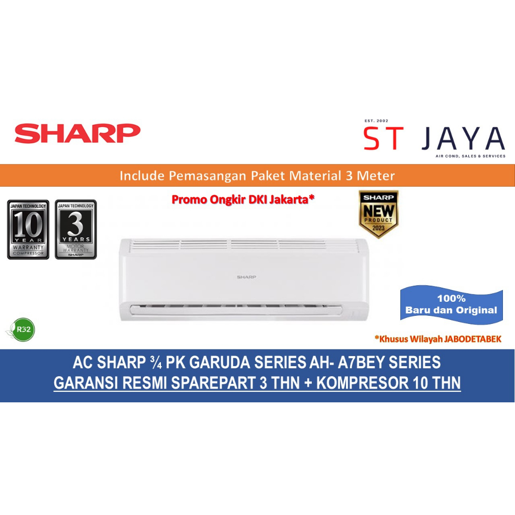 Jual +PASANG AC Sharp AH 7 BEY 7BEY 3/4 PK 3/4PK GARUDA SERIES | Shopee Indonesia