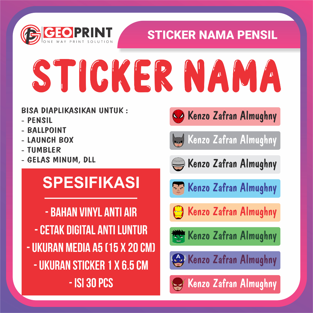 Jual ISI 30 PCS STICKER NAMA ANAK SEKOLAH ANTI AIR BAHAN VINYL UNTUK ...