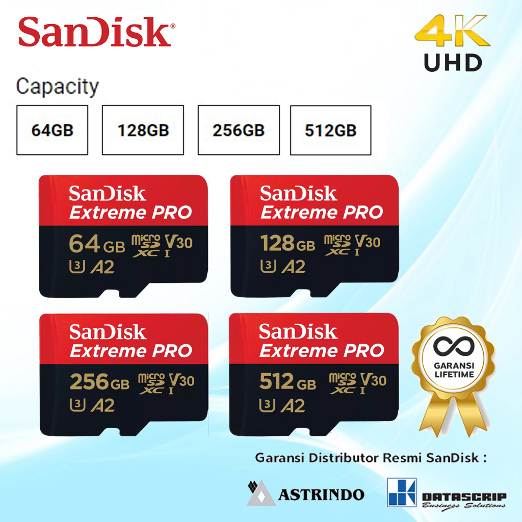 Jual Memory Card | Micro SD 64GB | 128GB | 256GB | 512GB SanDisk Extreme Pro Up to 200Mbps U3 A2 ...