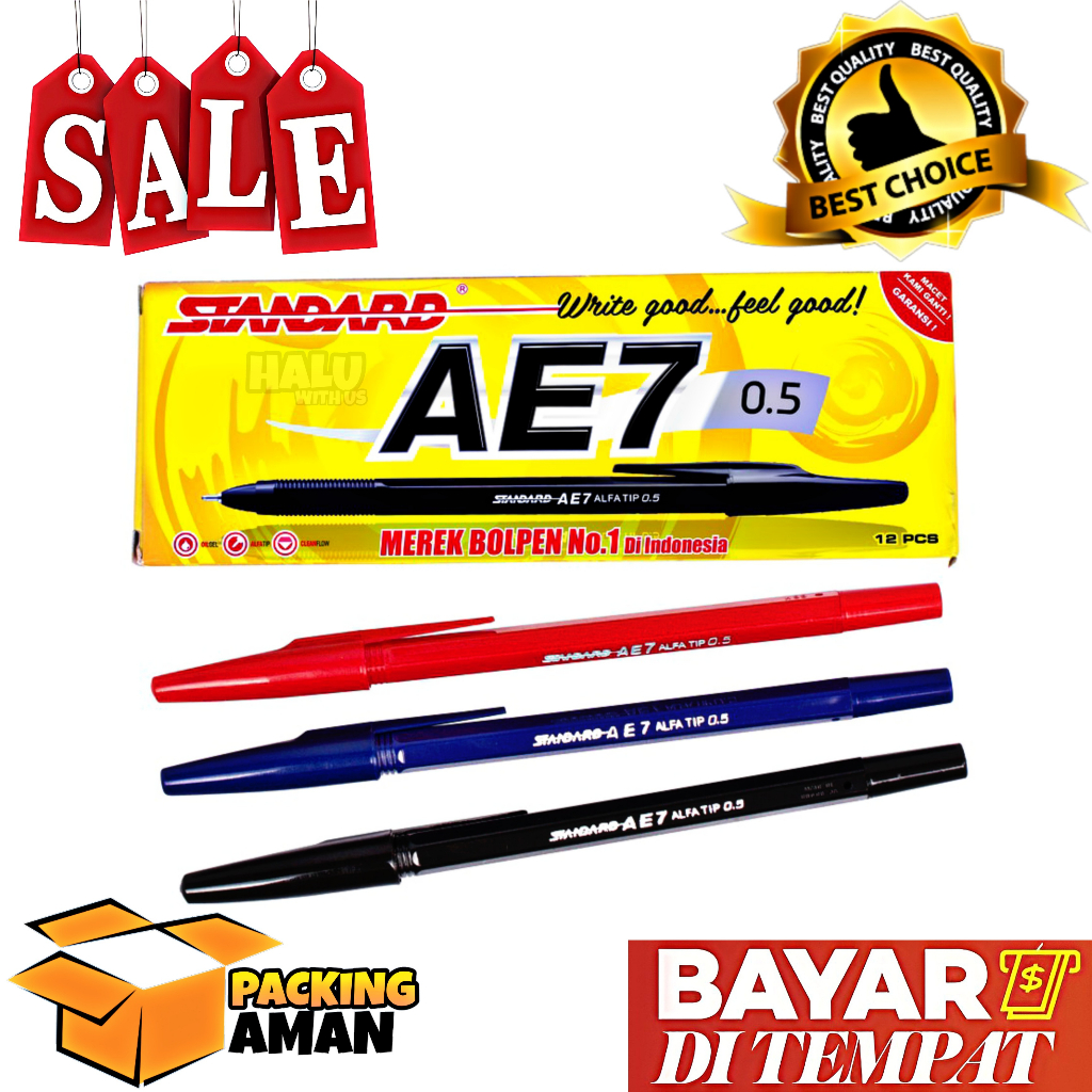 Jual (BISA COD) PROMO 12 Pcs Standard Pen / Pulpen / Pena / Bolpen AE7 ...