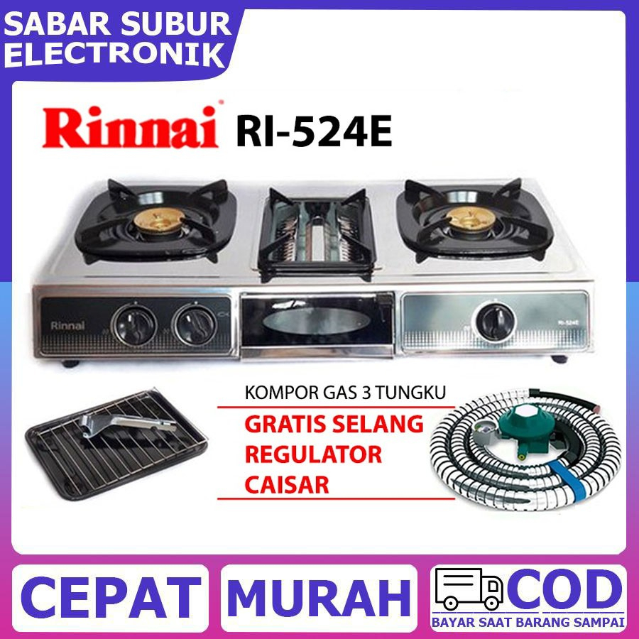 Jual Kompor Gas RINNAI RI-524E 3 Tungku Free Selang Regulator | Shopee ...