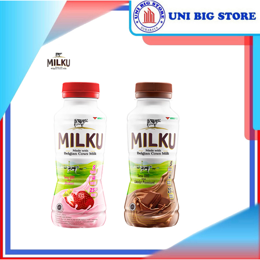 Jual MILKU UHT Chocolate Strawberry Milk 200 ml Susu Coklat Stroberi ...
