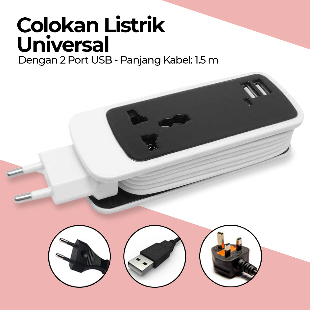 Jual EXBO Stop Kontak Colokan Listrik Universal dengan 2 USB Port - EXBO-S15 | Shopee Indonesia