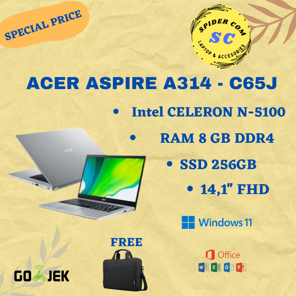 Jual LAPTOP ACER ASPIRE A314 - C65J|N5100/8GB/SSD 256GB/14' FHD/WIN 11 ...