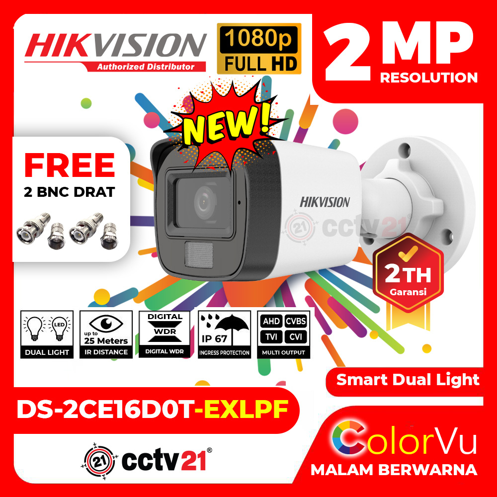 Jual CCTV / Camera HIKVISION 2MP DS-2CE16D0T-EXLPF DUAL LIGHT COLORVU ...