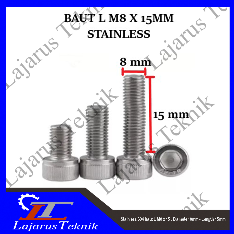 Jual Stainless 304 baut L M8 x 15, Diameter 8mm - Length 15mm | Shopee ...