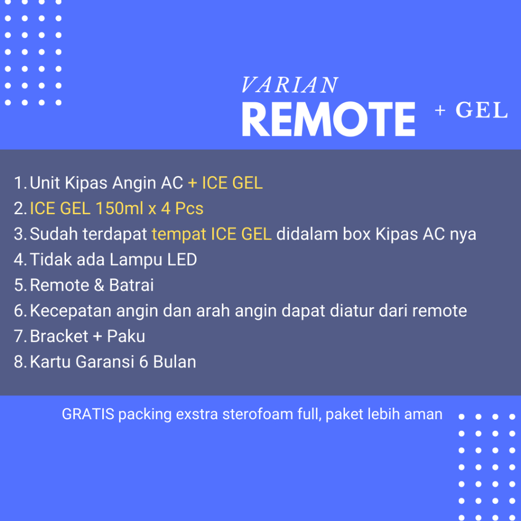 Jual Kipas Angin AC Remote 3PK + LED + ICE GEL | Kipas Dinding Remot ...