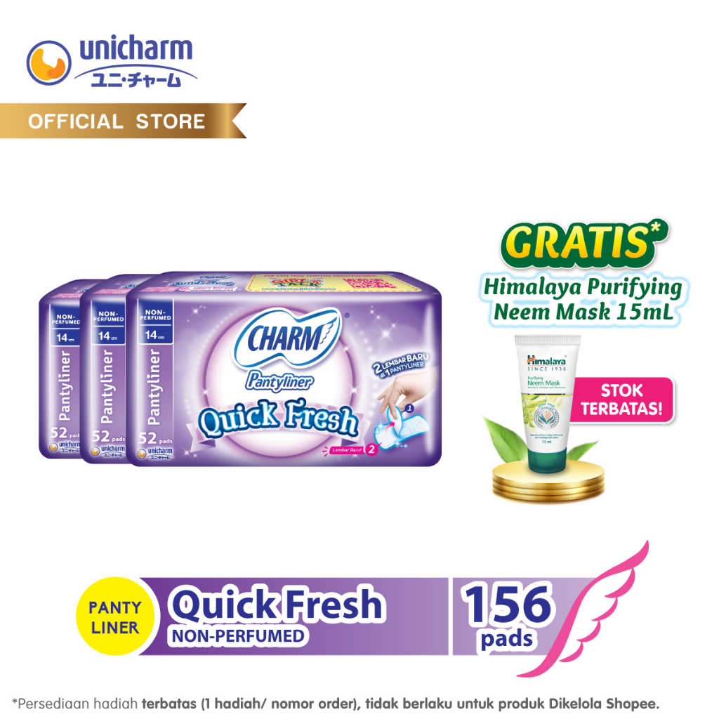 Jual Charm Pure Style Pantyliner Quick Fresh Non Perfumed 52 pads - 3 ...