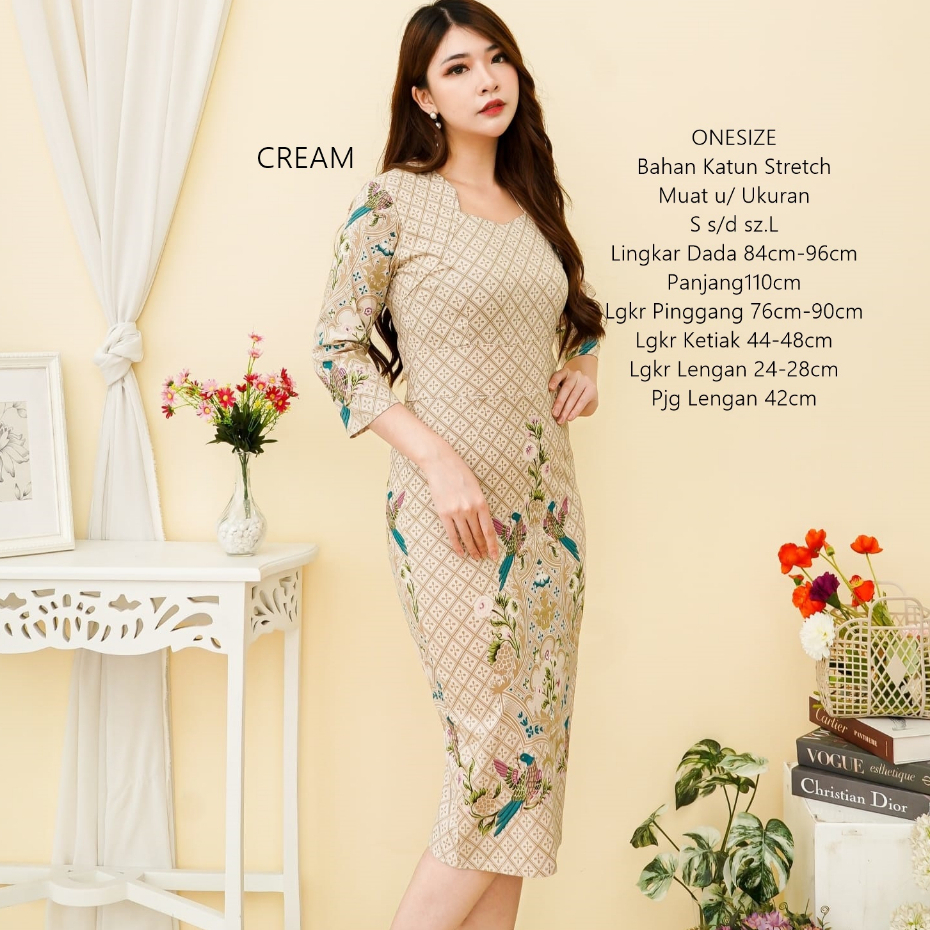 Jual Batik Midi Dress Modern Wanita Big size Jumbo dan Standart Baju Gaun bodycon Batik kerja ...