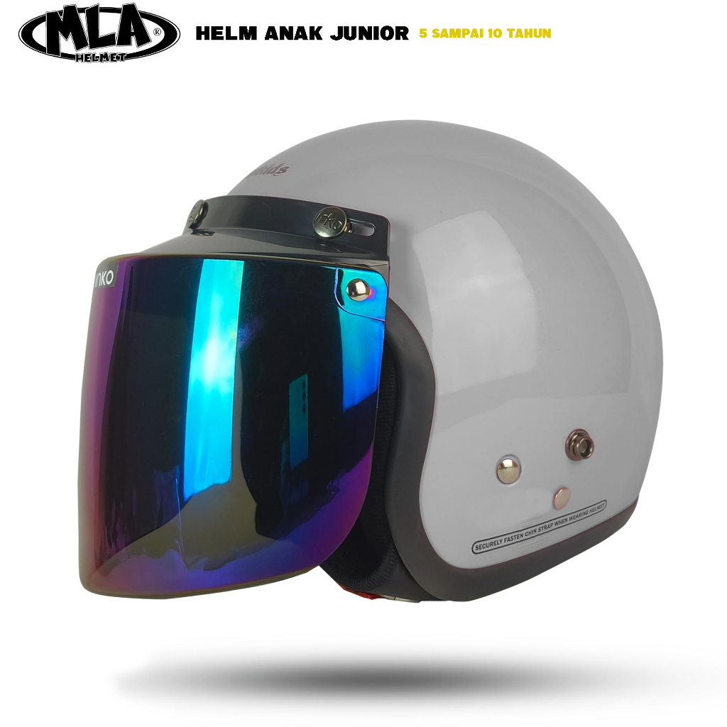 Jual Helm Bogo Anak Junior Full Leher Kaca Datar Pelangi Silver Hitam ...