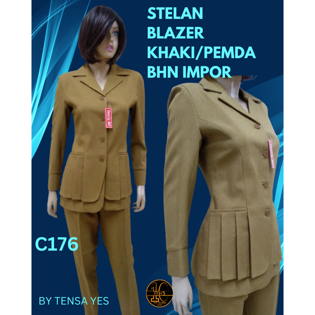 Jual C176 Seragam blazer jas wanita warna pemda khaki setelan celana bahan impor stretch by ...