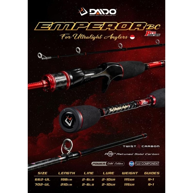 Jual Joran DAIDO EMPEROR black mamba / PRO SERIES / MICRO JIG UL 662 / 702 solid carbon BC / SP ...
