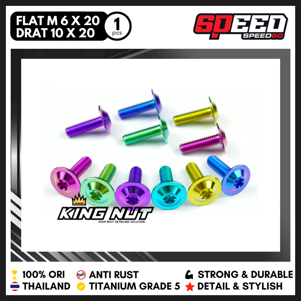 Jual Baut Titanium M 6 x 20 Drat 10 x 20 Flat King Nut Grade 5 | Shopee ...