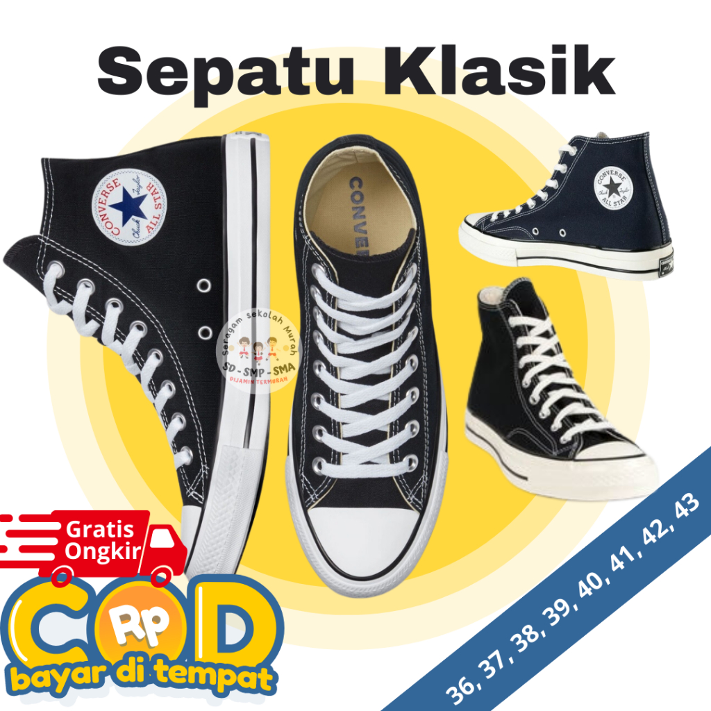 Jual Sepatu Sekolah Allstar Hitam Sole Putih Model Booth Ukuran 36 ...