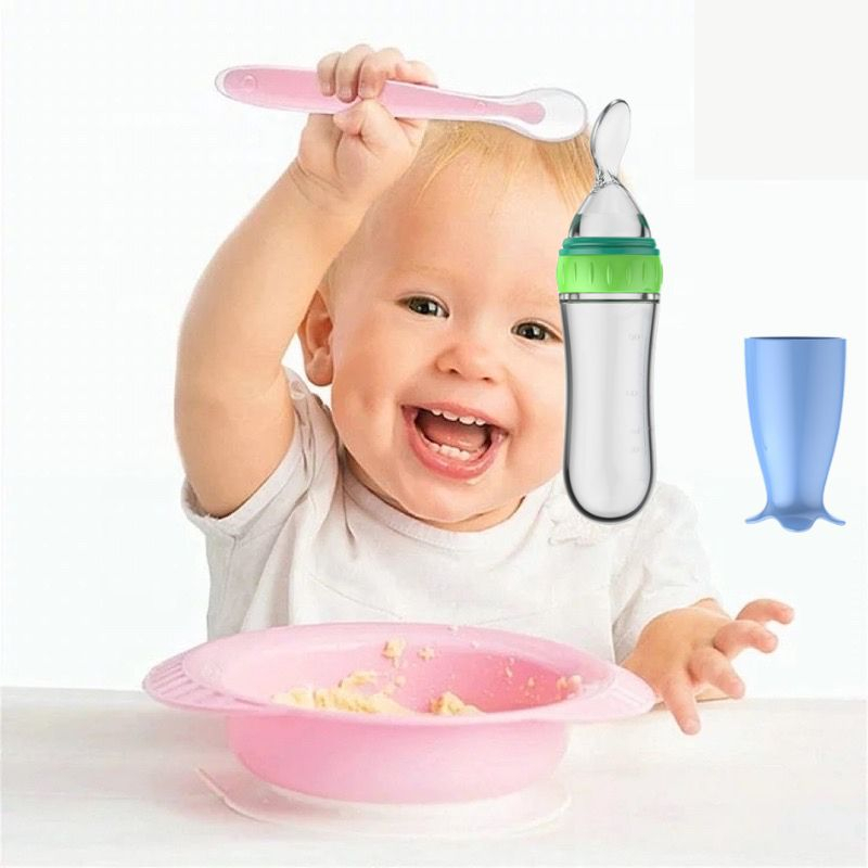 Jual (COD)beli satu gratis satu Botol Sendok Makan Silikon Bayi Sendok ...