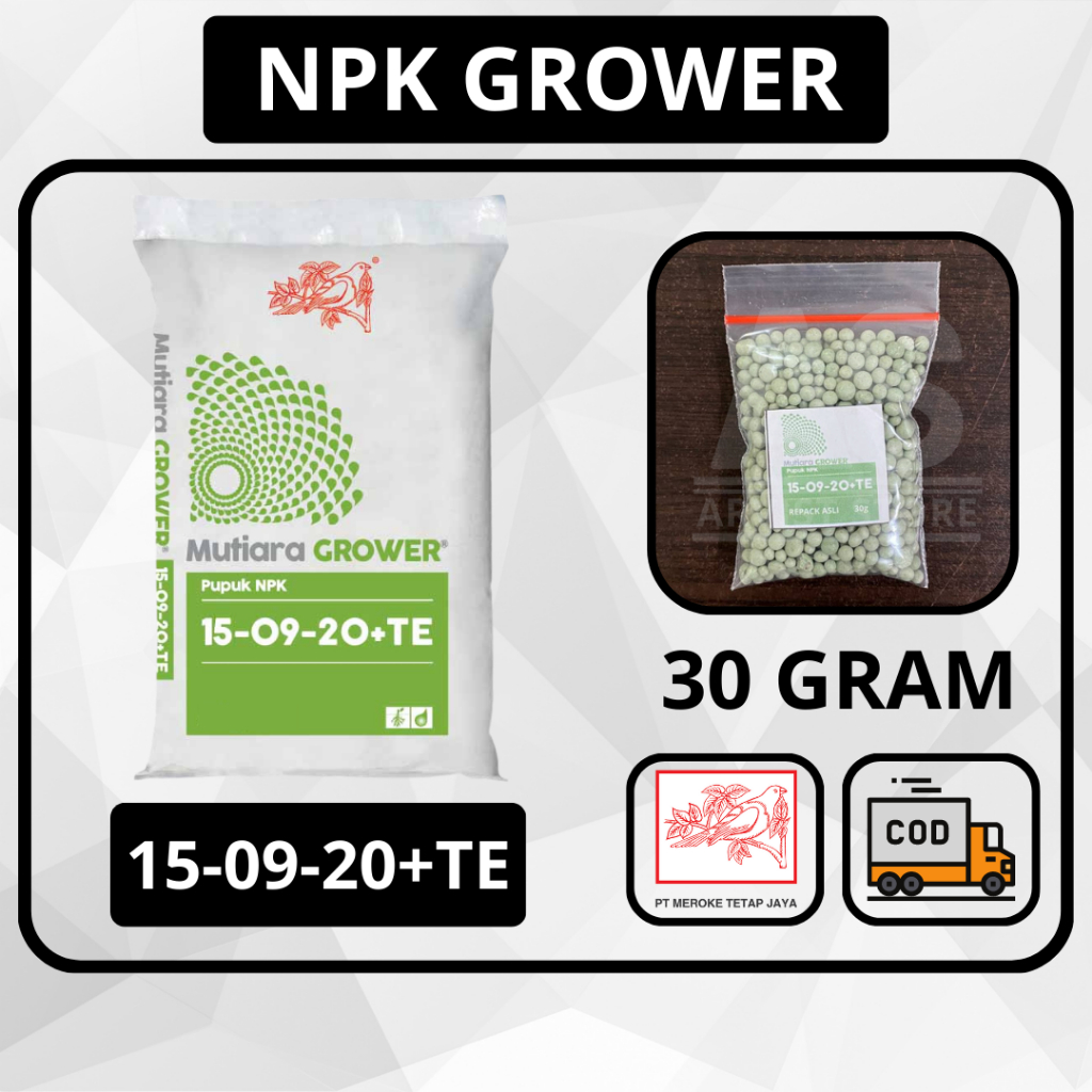 Jual Pupuk NPK MUTIARA GROWER 15 09 20 Kemasan Repack 15-09-20+TE 30 ...