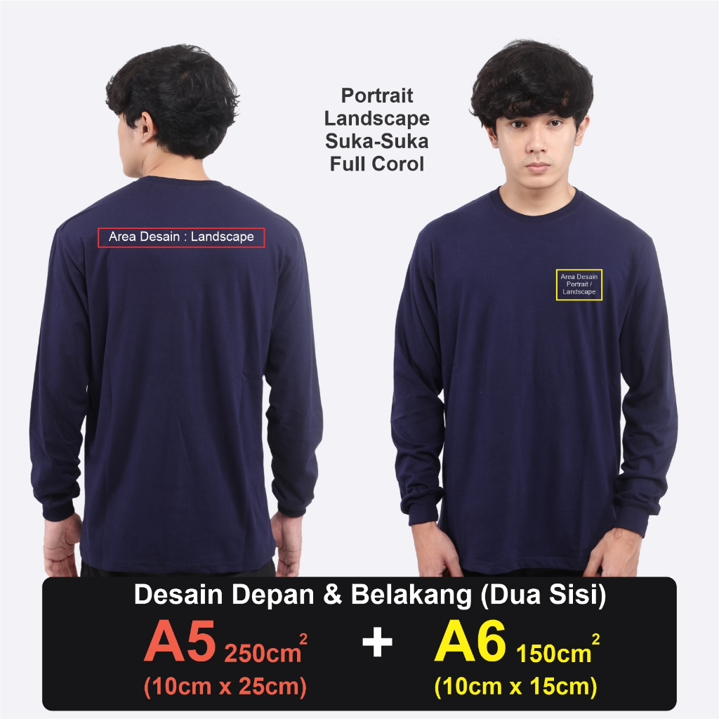 Jual Kaos Lengan Panjang Long Sleeve Custom Navy Dongker sablon print ...